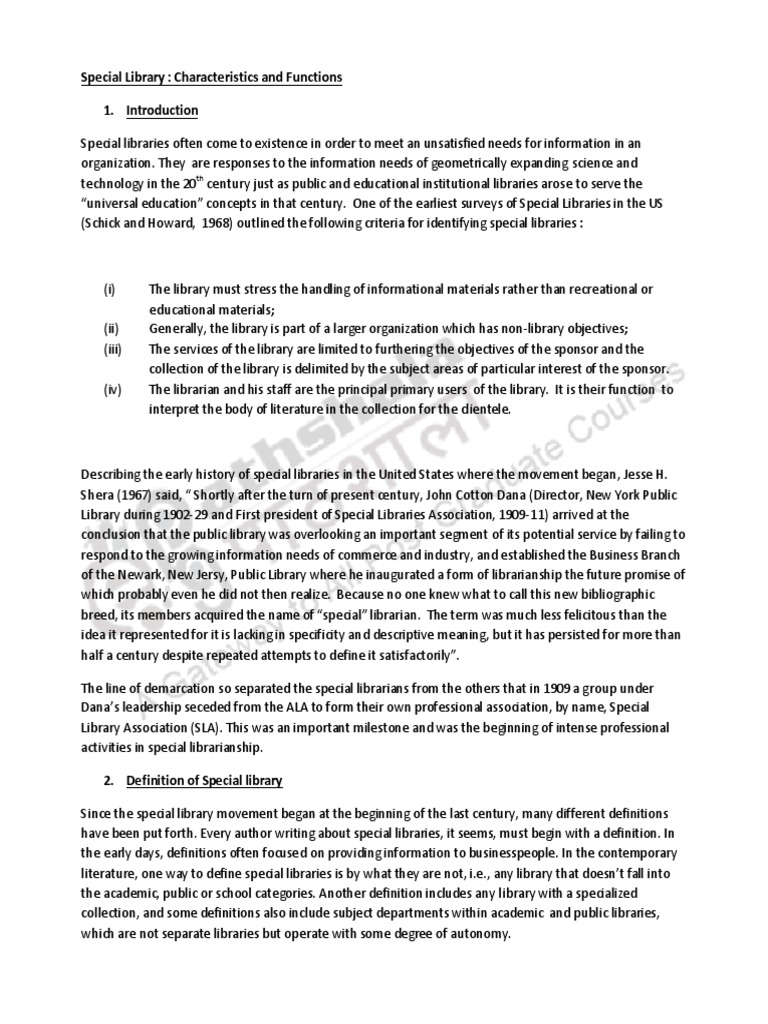 Special Libraries: Definition and Functions | PDF | Libraries | Librarian
