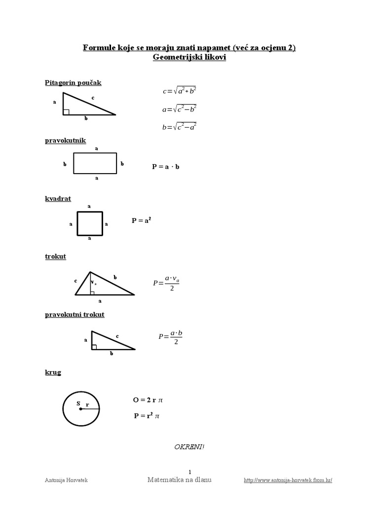 Osnovne-formule-Geometrijski-likovi 2 | PDF