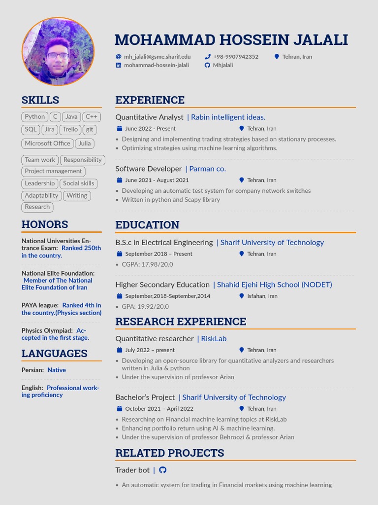 MOHAMMAD HOSSEIN JALALI: A QUANTITATIVE ANALYST AND SOFTWARE DEVELOPER | PDF | Artificial ...