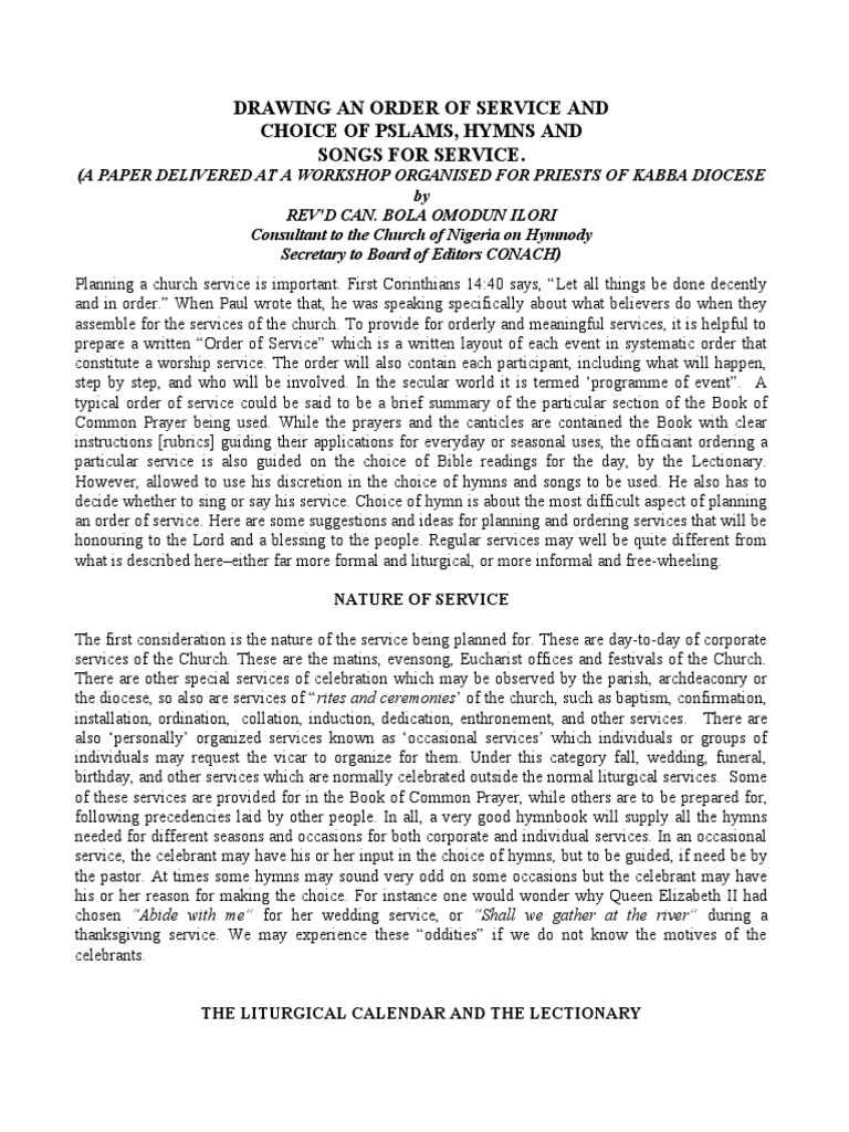 Drawing An Order of Service and | PDF | Lectionary | Liturgical Year