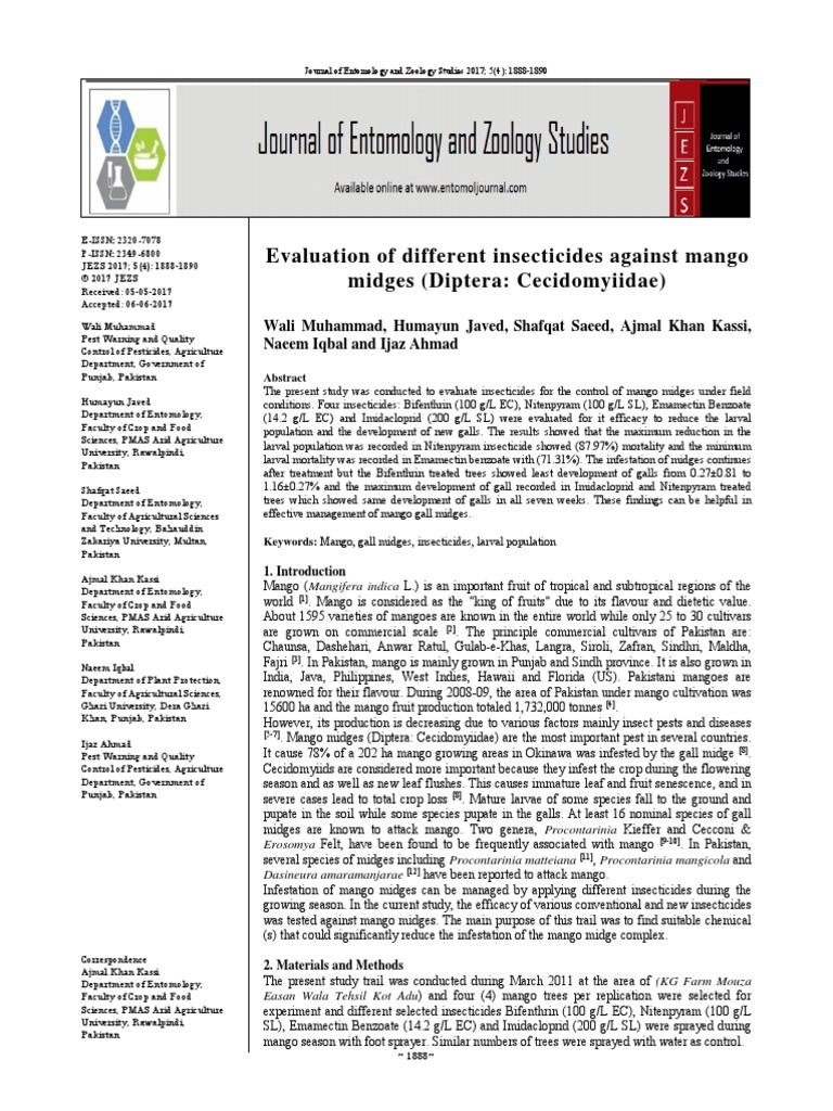 Evaluation of Different Insecticides Against Mango Midges (Diptera ...