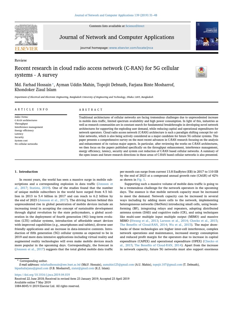 Recent Research In Cloud Radio Access Network C Ran For 5g Cellular