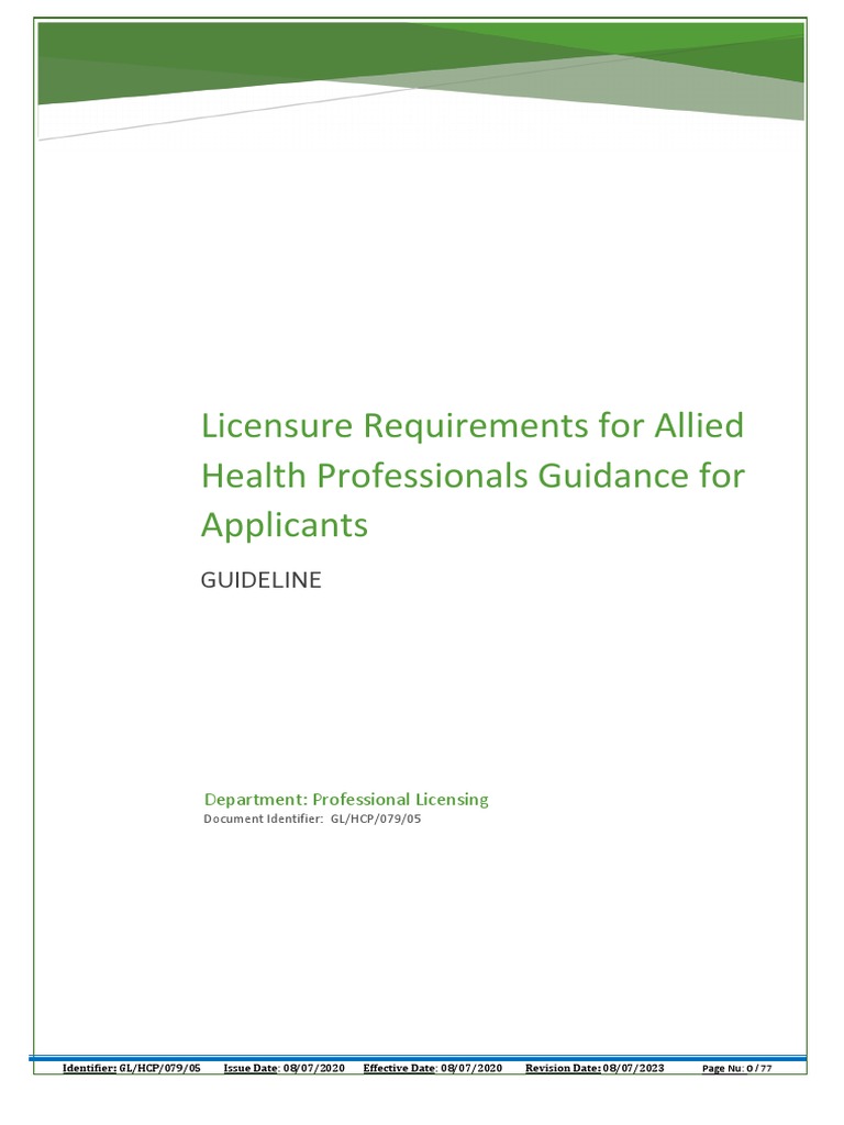 Licensure Requirements For Allied Health Professionals Guidance For ...