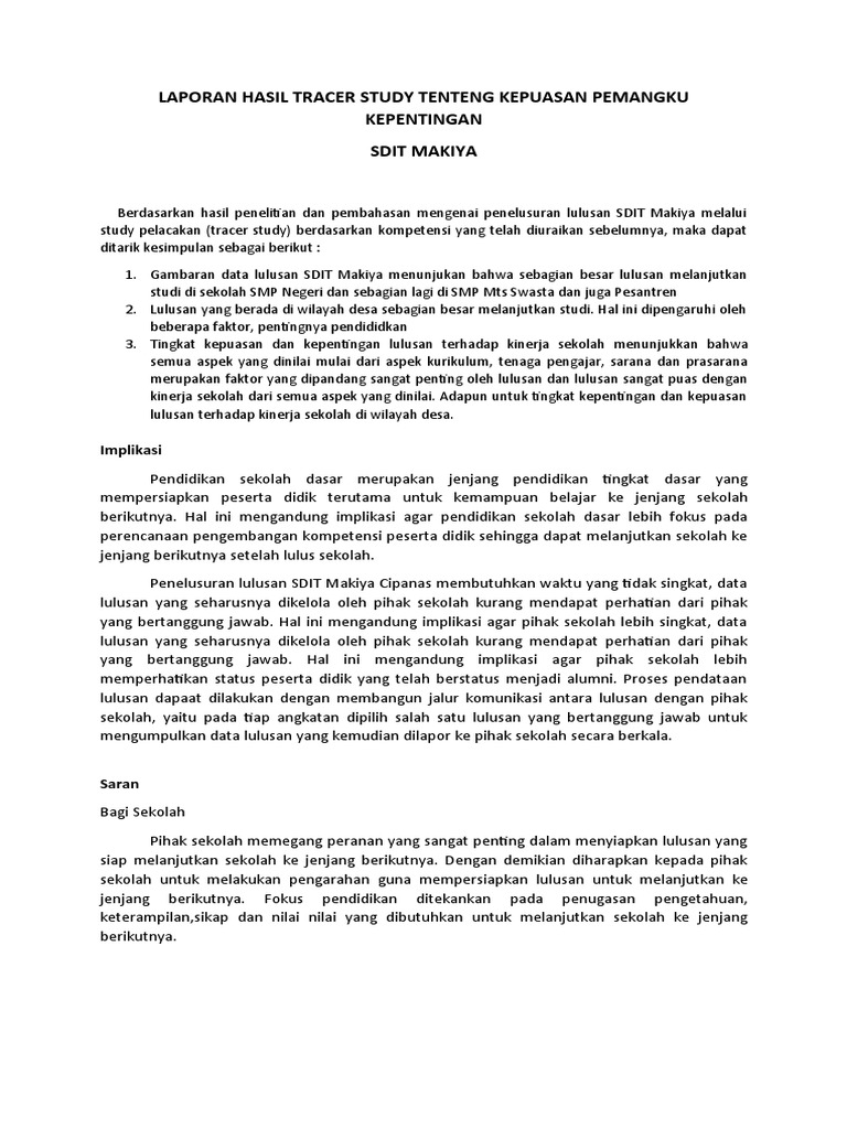 Laporan Hasil Tracer Study | PDF | Kesehatan Holistik