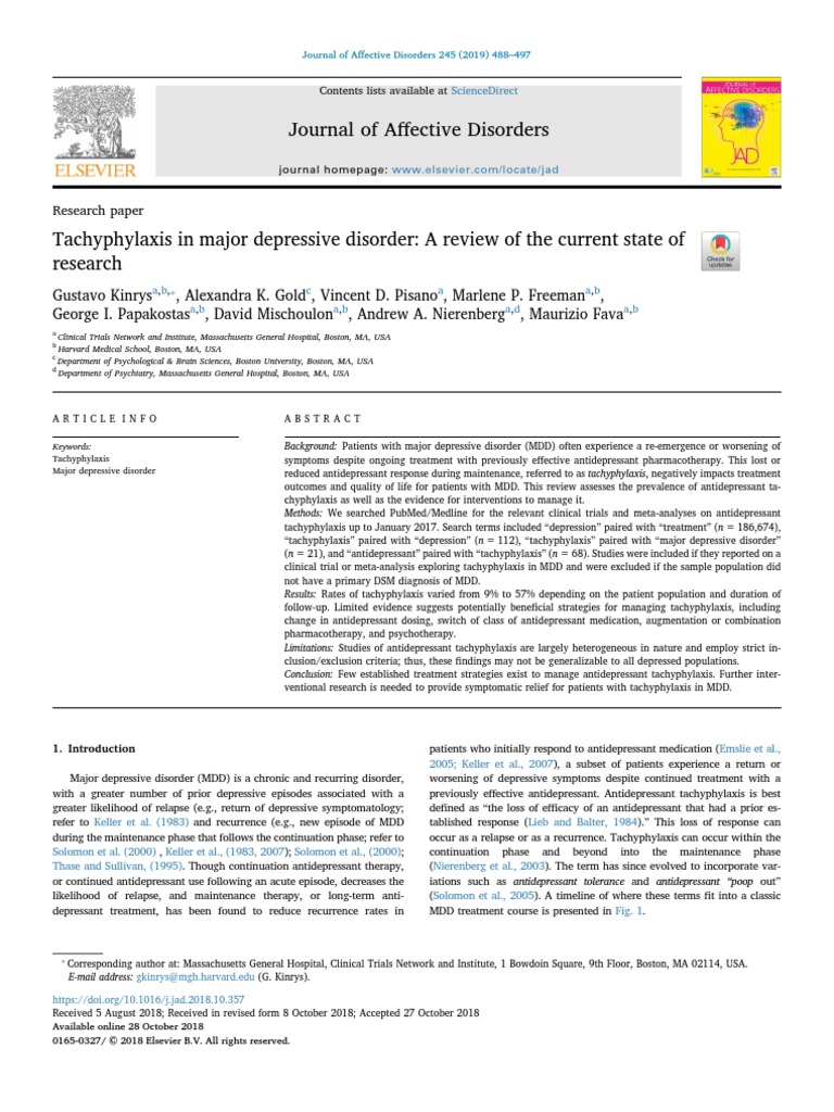 Tachyphylaxis in Major Depressive Disorder | PDF | Major Depressive ...
