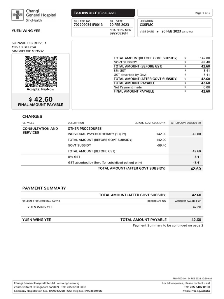 Changi General Hospital Tax Invoice | PDF | Taxes | Public Finance