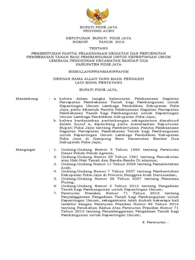 SK Pembentukan Panitia Pengadaan Tanah 2016 | PDF