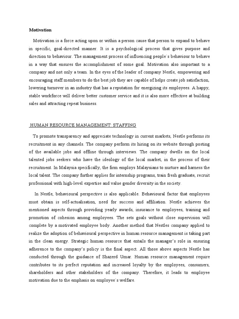 Motivation & HRM at Nestle | PDF | Employment | Human Resource Management