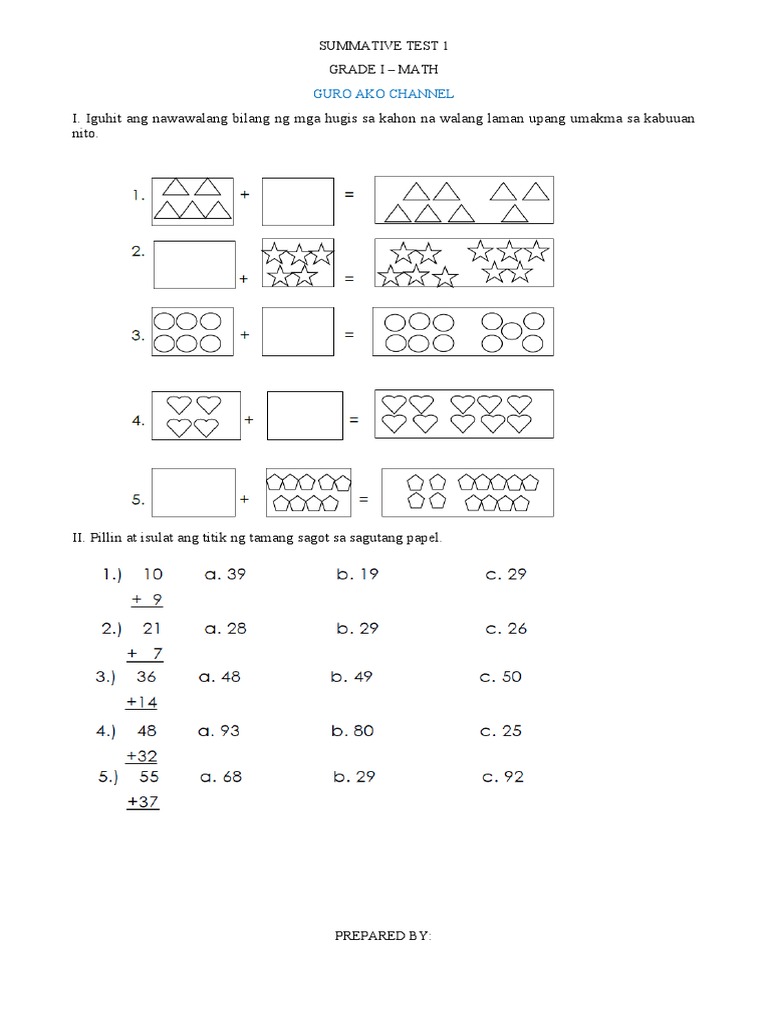 ST 1 GR.1 Math | PDF