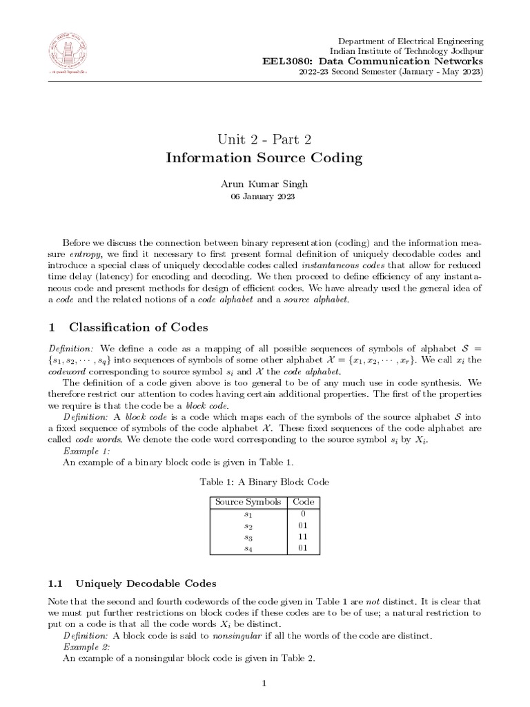Lec 2 Source Coding | PDF | Code | Bit