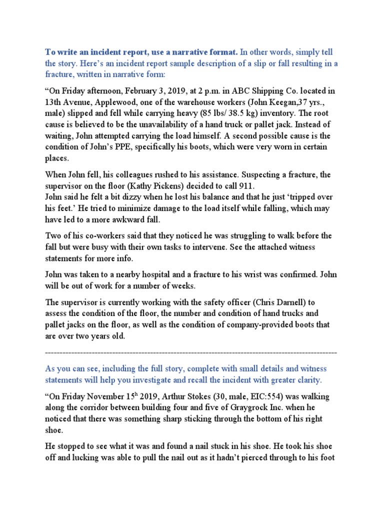 Sample Narrative Incident Reports | PDF | Injury | Human ...
