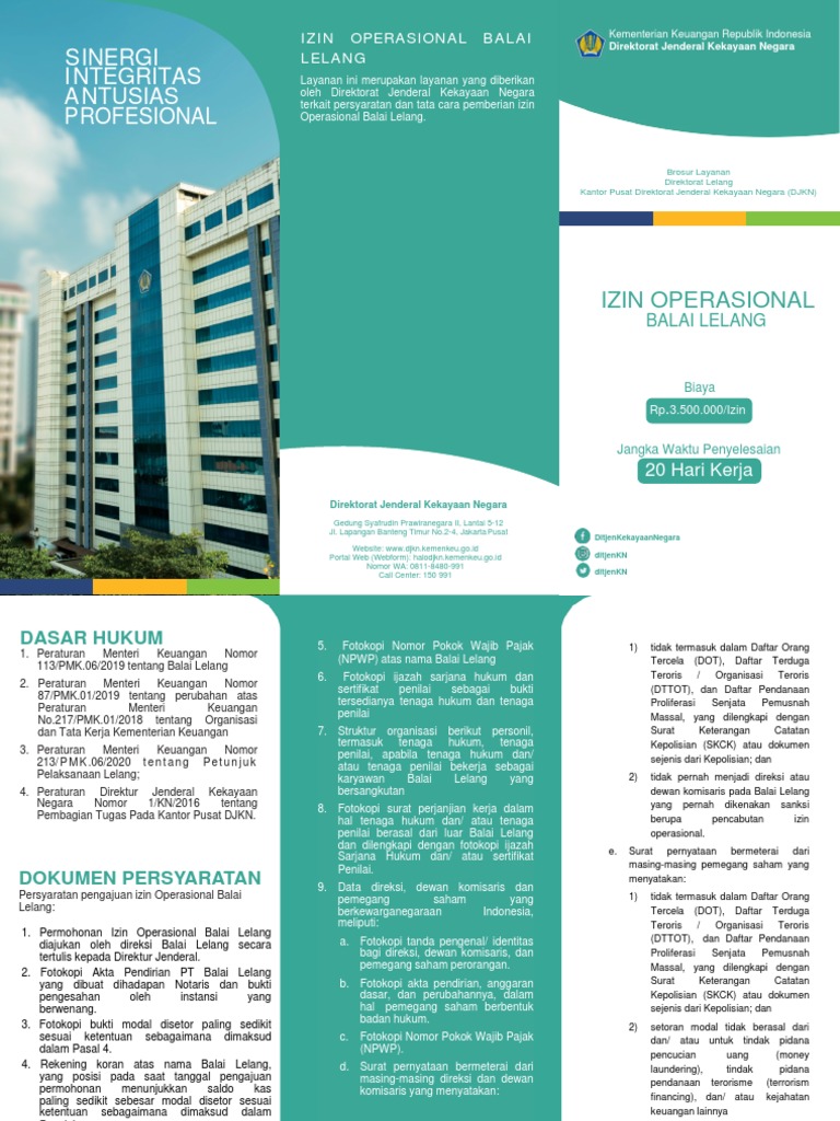 Contoh Brosur APT Izin Operasional Balai Lelang | PDF