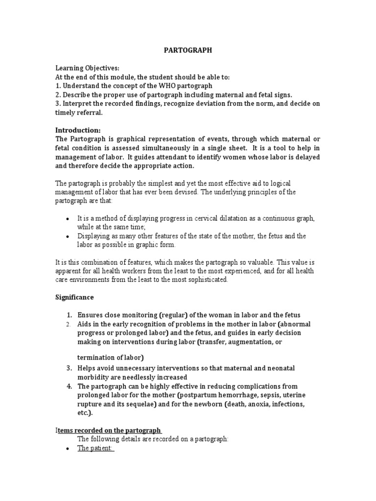 WHO Partograph: Monitoring Labor Progress & Outcomes | PDF | Childbirth ...
