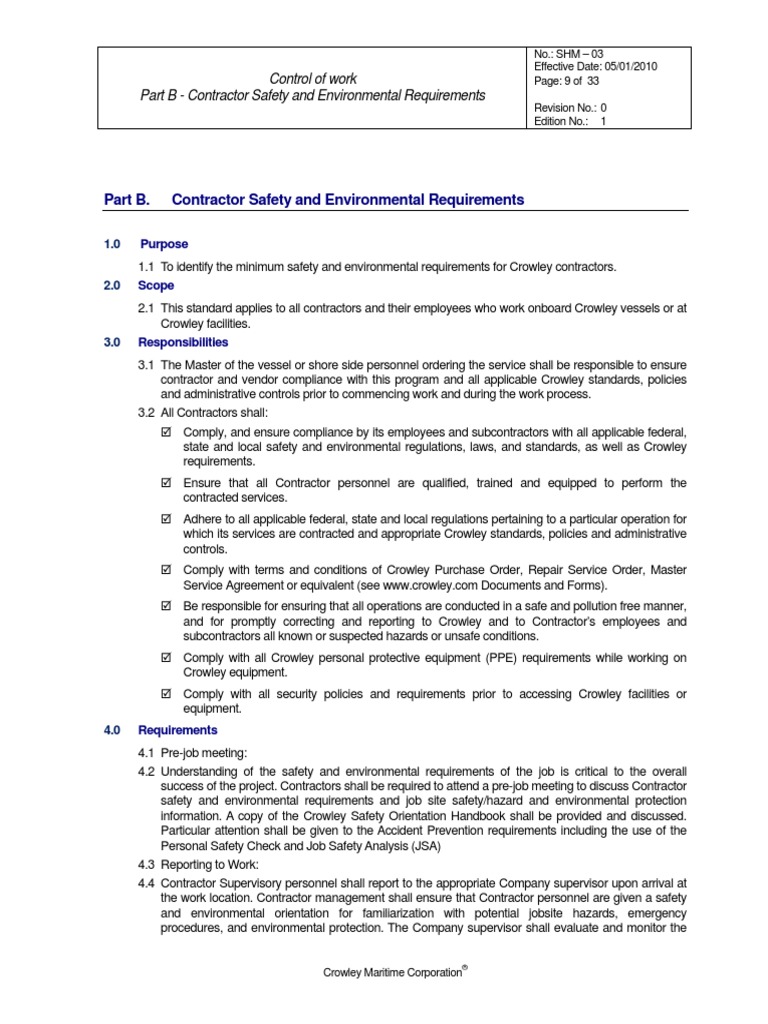 Contractor Safety and Environment Requirements | PDF | Dangerous Goods ...