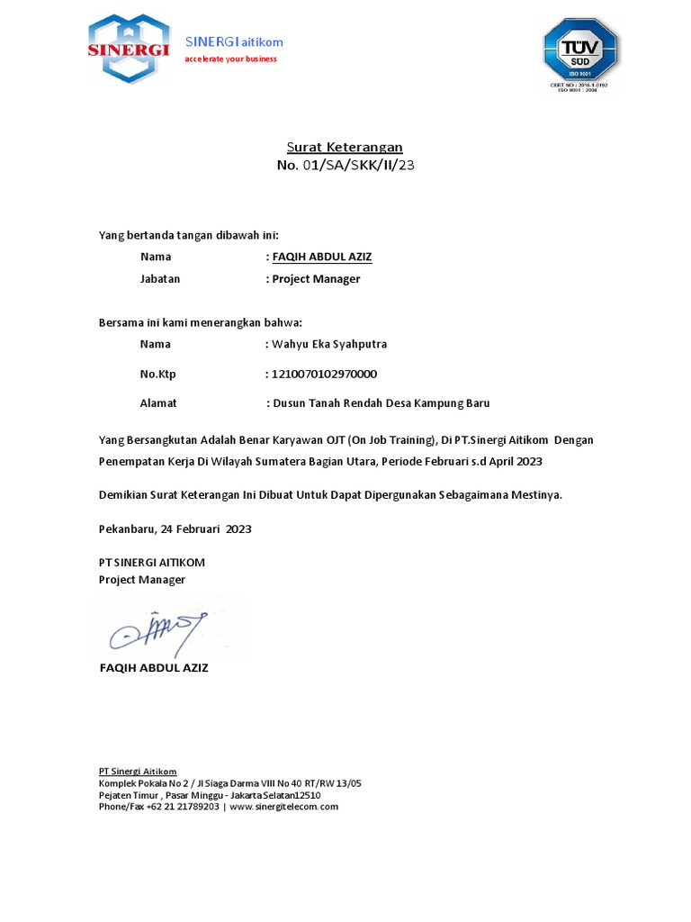 Surat Keterangan Wahyu Eka Syahputra | PDF