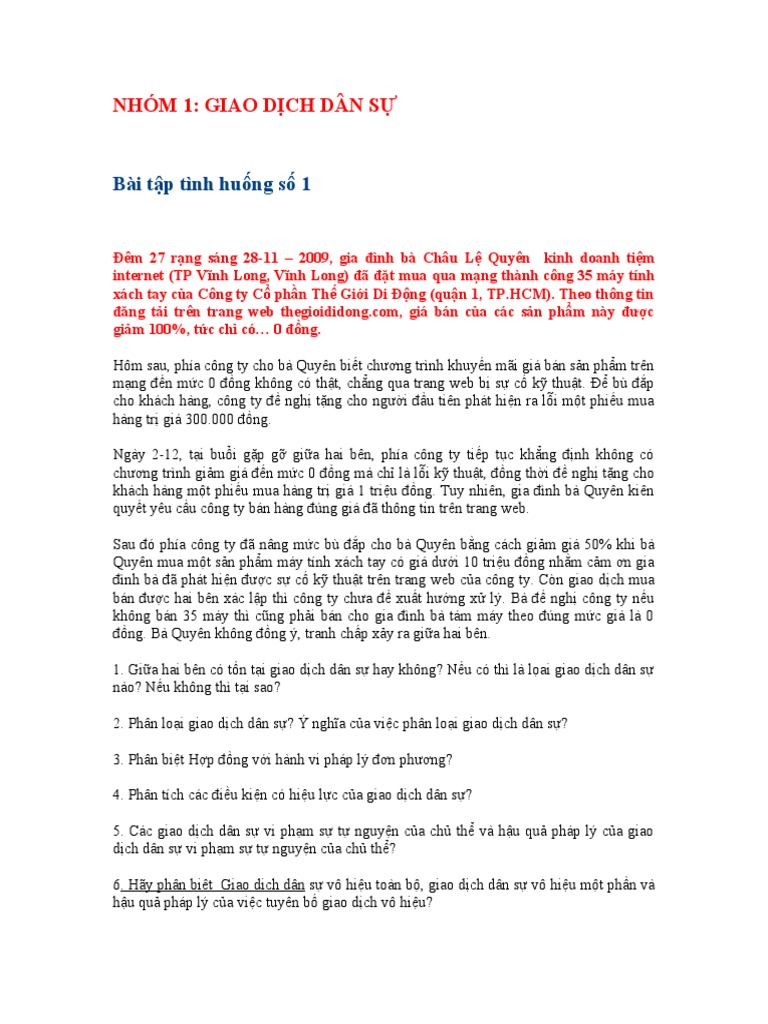 Tinh huong nhom 1, giao dịch dan su | PDF