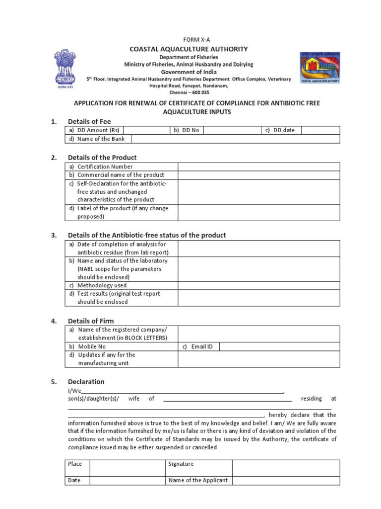 Application for Renewal of Certificate of Compliance for Antibiotic ...