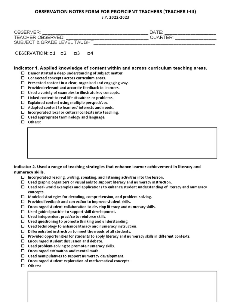 Classroom Observation Checklist | PDF | Educational Assessment | Learning