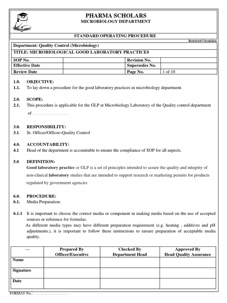 SOP For Microbiological Good Laboratory Practices | PDF | Technology ...