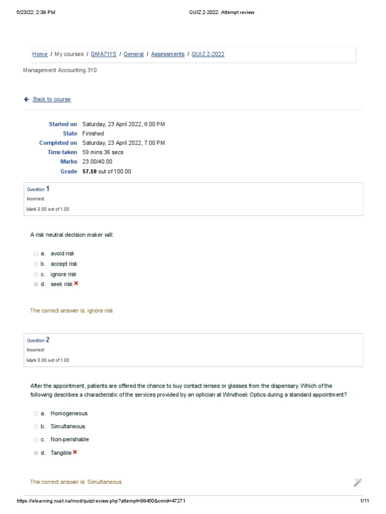 QUIZ 2-2022 - Attempt Review Mac | PDF | Risk | Mathematical And ... QUIZ 2-2022 - Attempt Review Mac | PDF | Risk | Mathematical And ...