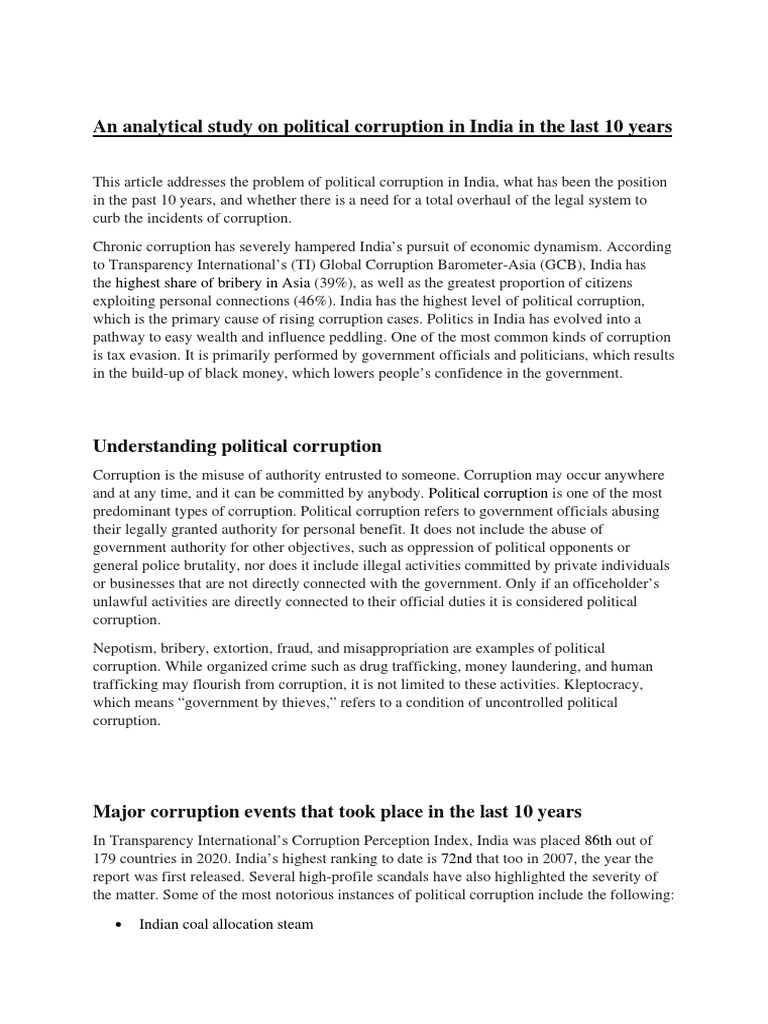 Political Corruption in India: A Decade Analysis | PDF | Political ...