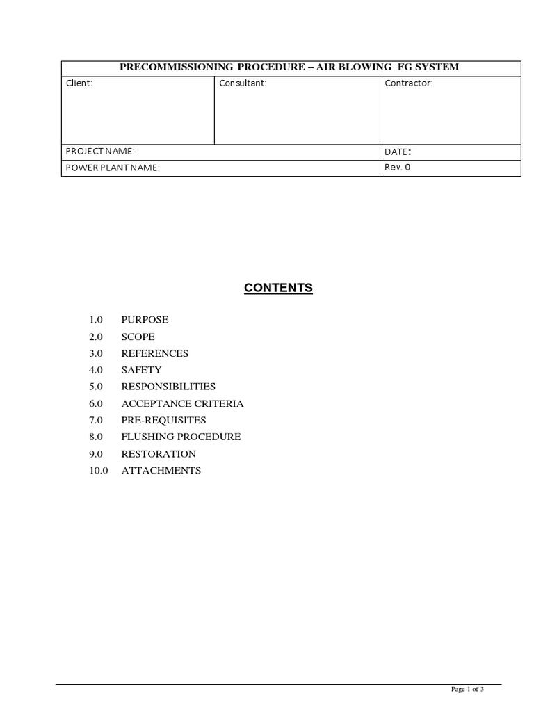 Pre-Commissioning Procedure - Air Blowing of Fuel Gas System 1 | PDF ...