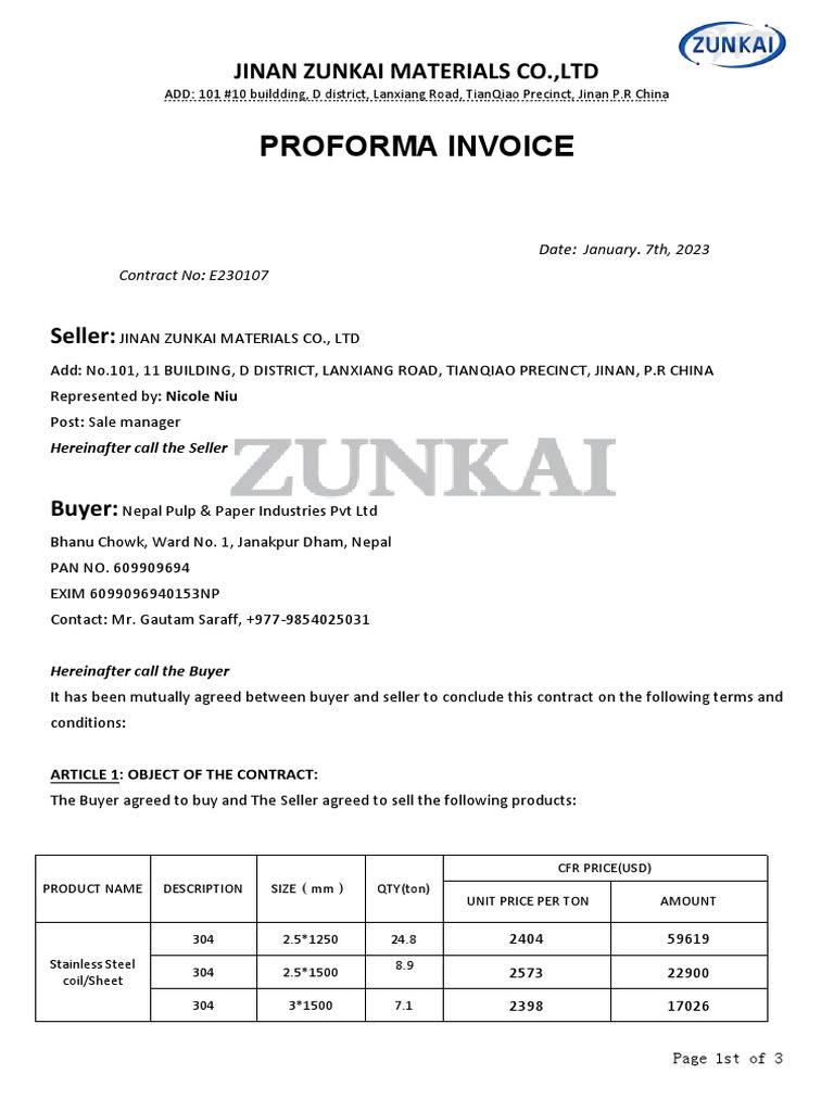 Proforma Invoice | Download Free PDF | Civil Law (Legal System) | Economies