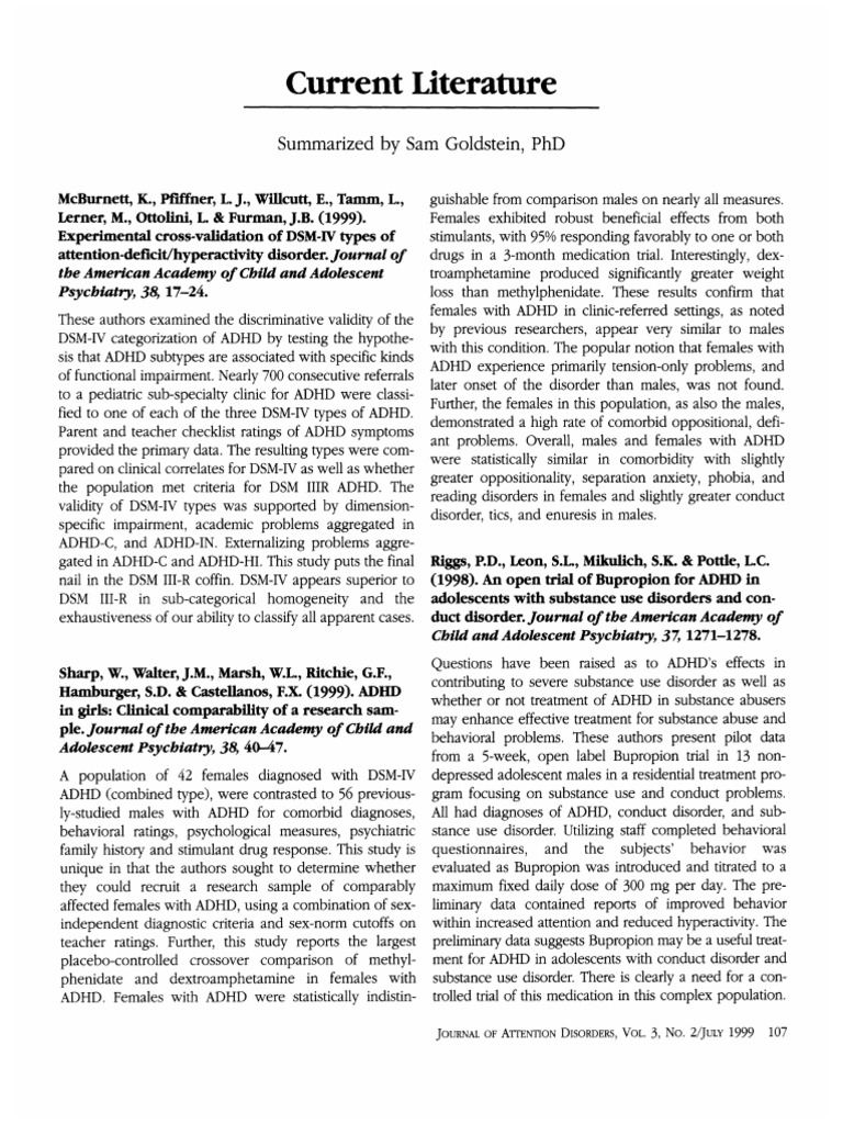 Goldstein, 1999: Current Literature On ADHD, 2nd Volume | PDF