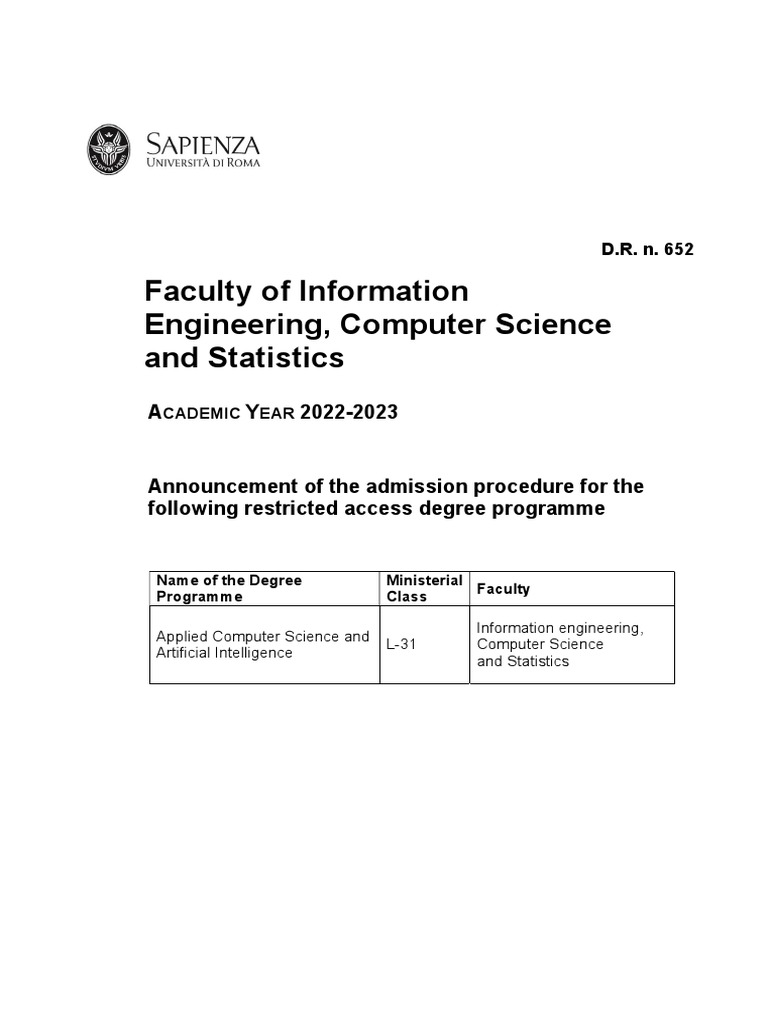 Admission Procedure for ACSAI 2022-2023 | PDF | Academic Degree | University And College Admission