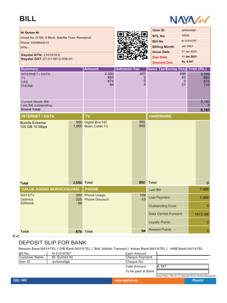 Deposit Slip For Bank: Amount Advance Tax Sales Tax/Excise Duty Total ...