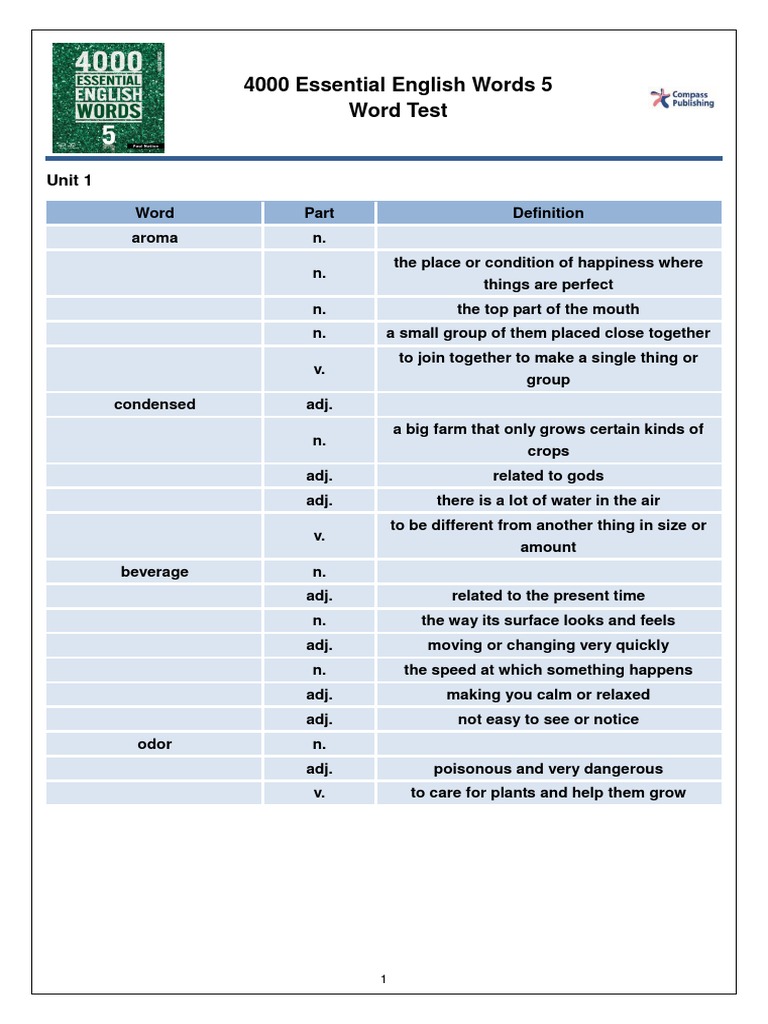 Essential English Vocabulary Word Test | PDF