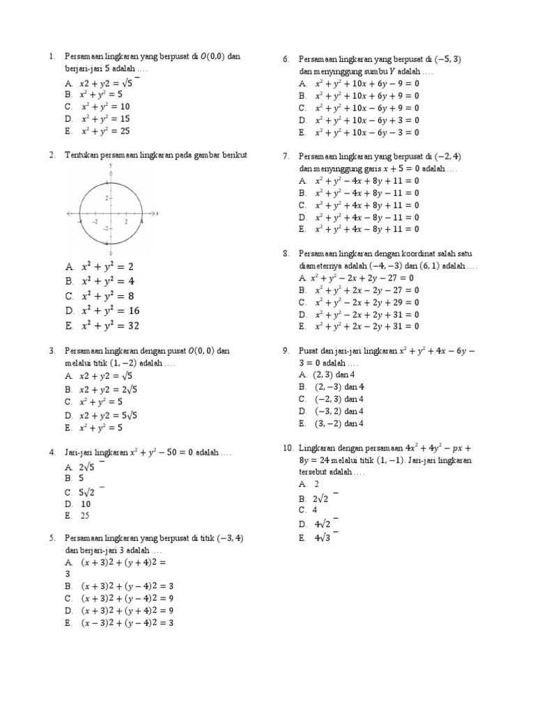 Soal Persamaan Lingkaran | PDF