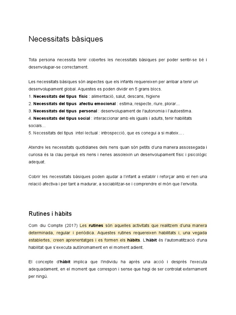 Necessitats Bàsiques | PDF