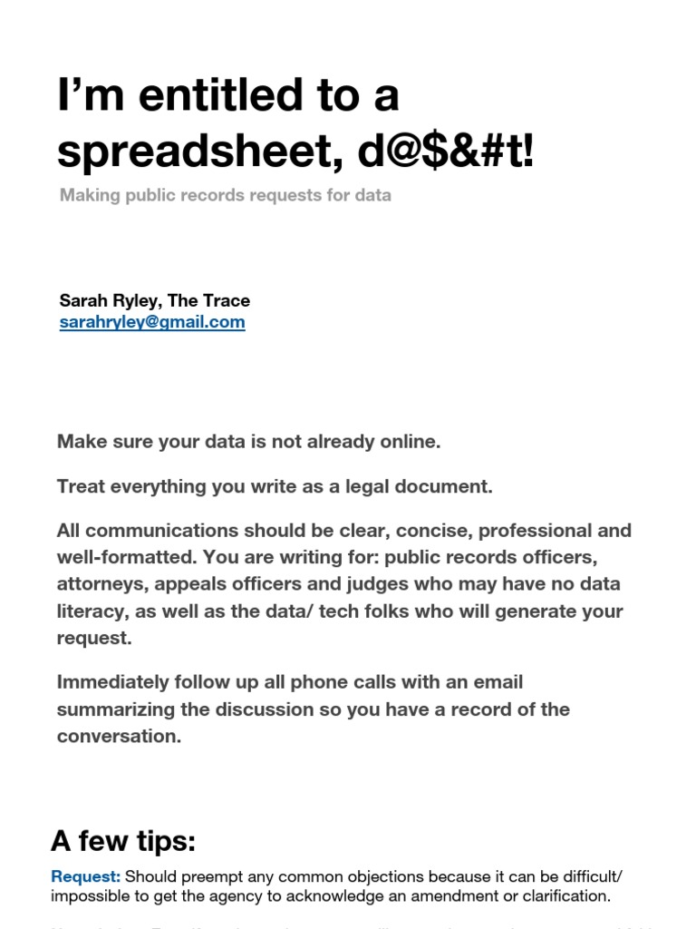 IRE Tipsheet - I'm Entitled To That Spreadsheet | Download Free PDF ...