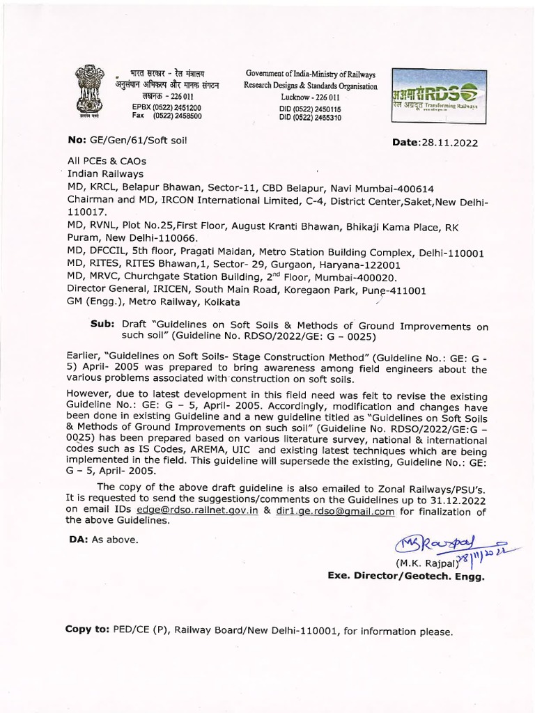 Draft Guidelines On Soft Soils and Methods of Ground Improvement Along With Letter | PDF | Soil ...