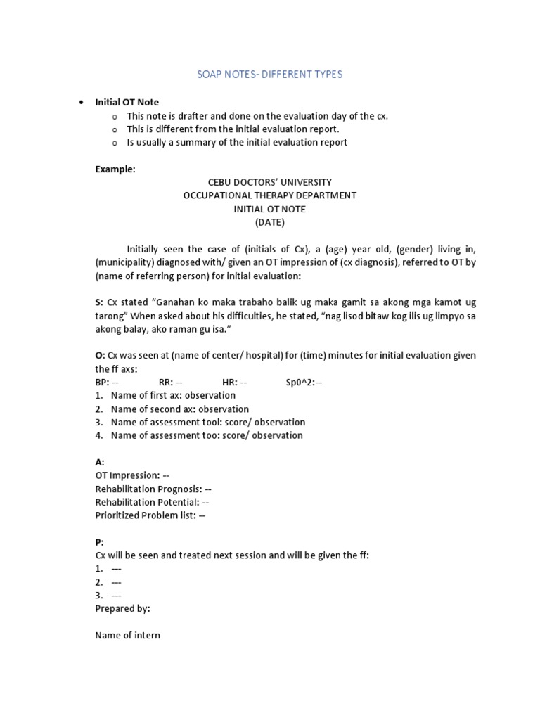 Soap Notes | PDF | Occupational Therapy | Physical Therapy
