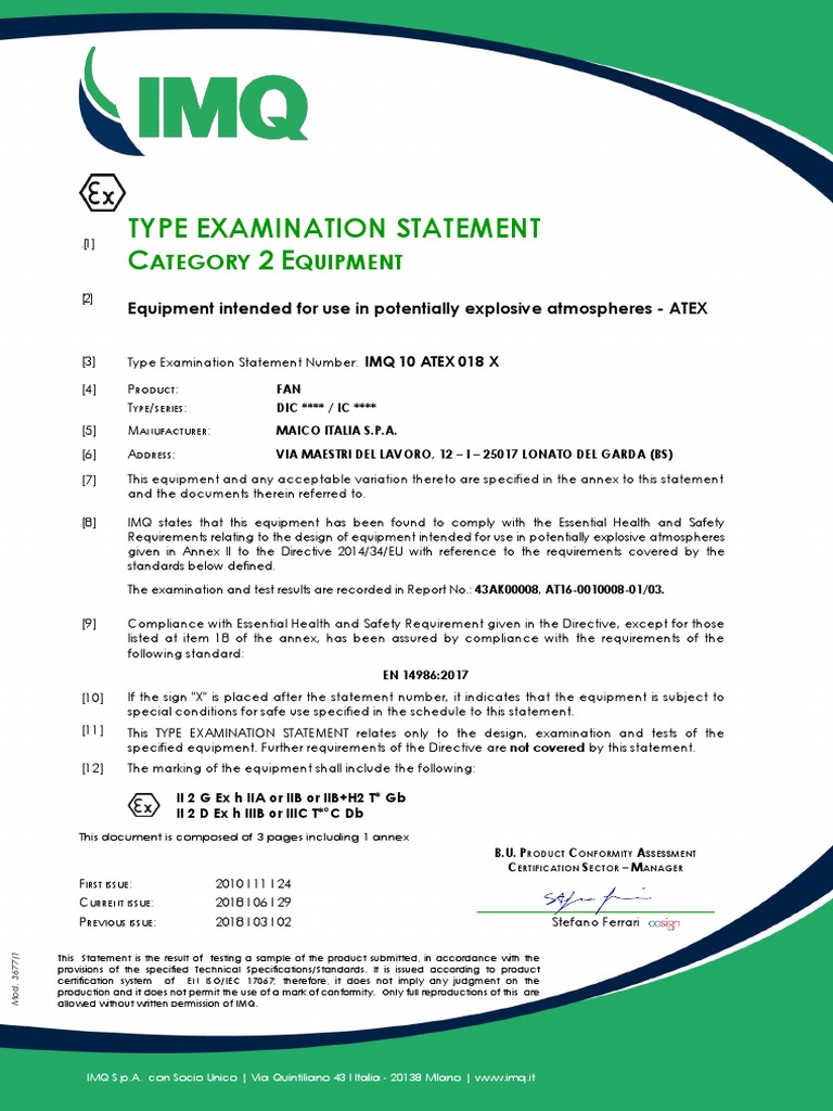 Imq 10 Atex 018 X - en - Rev Dic Ic | PDF | Electricity | Electrical ...