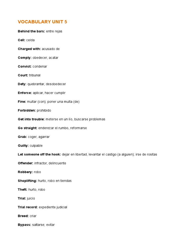 Vocabulary Unit 5 | PDF