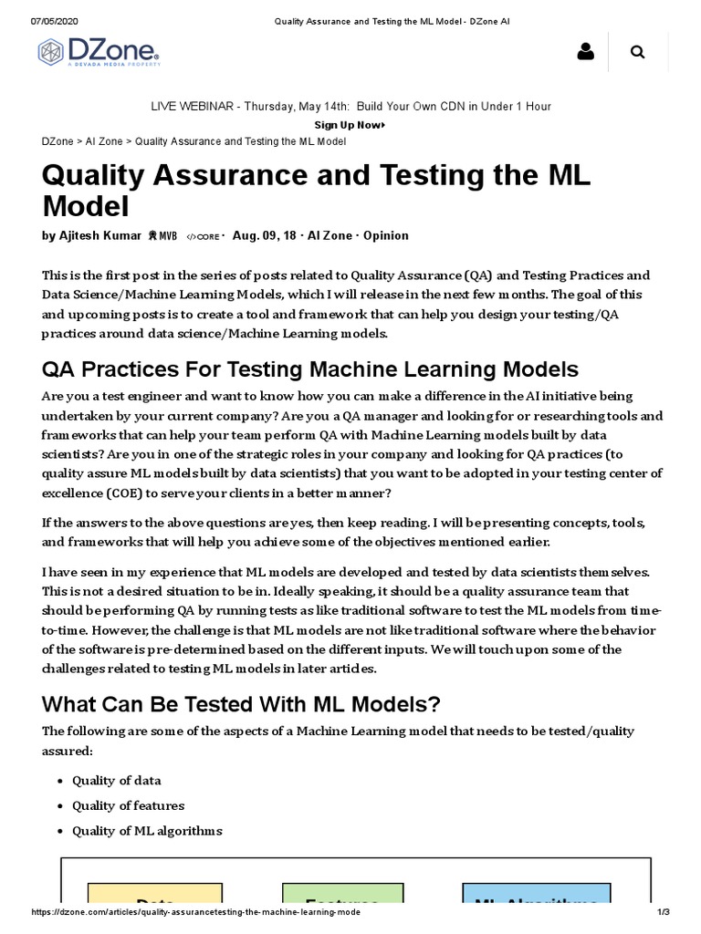 Quality Assurance and Testing The ML Model - DZone AI | PDF | Machine ...