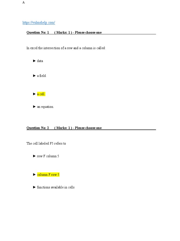 CS001 FINAL TERM Past Paper | PDF | Microsoft Excel | Computer Virus