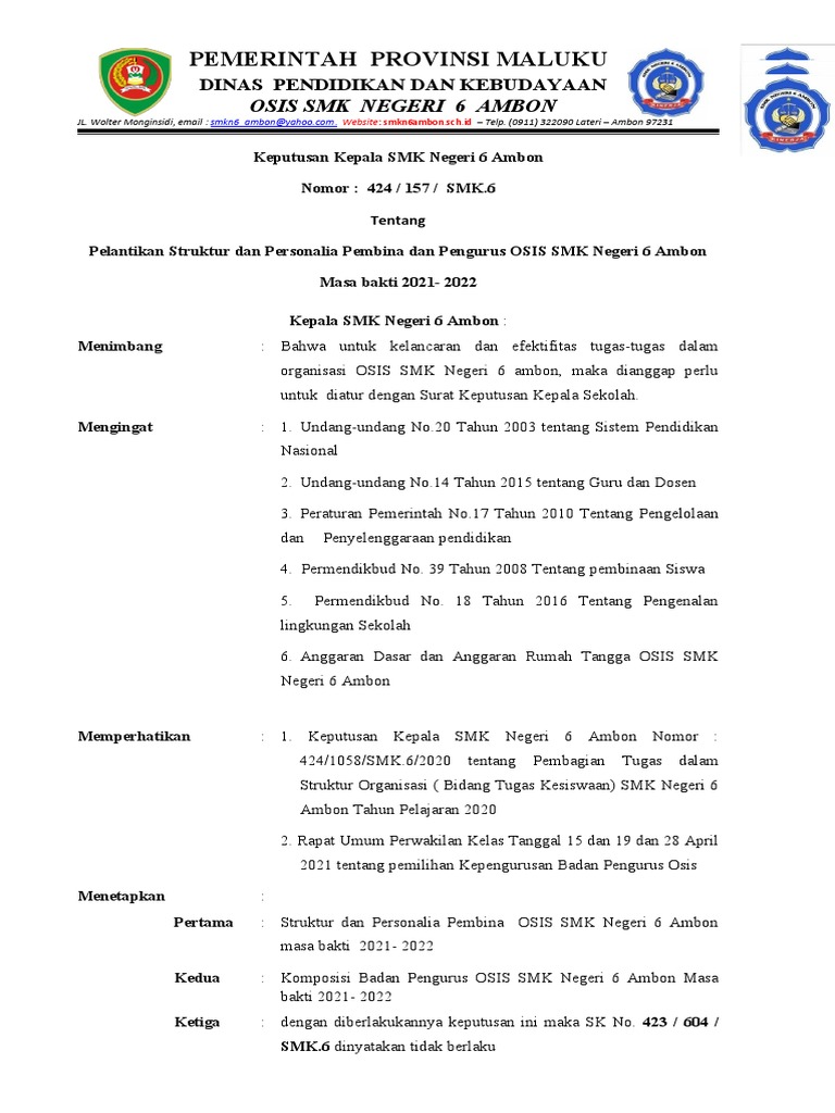 SK PELANTIKAN OSIS 2022 Baru | PDF