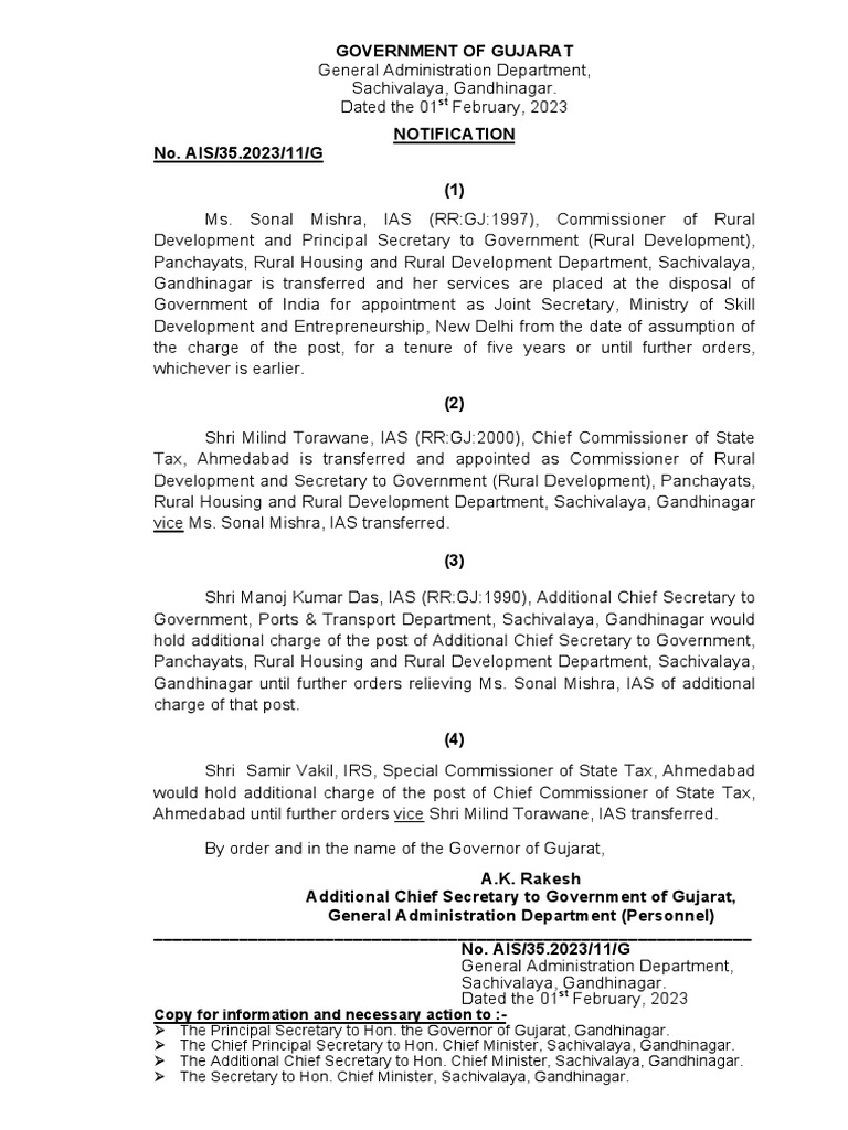 IAS Transfer Notification Date 01-02-2023 | PDF | Governance | Public Administration