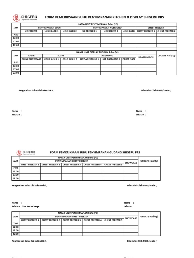 Form Pemeriksaan Suhu All Unit | PDF