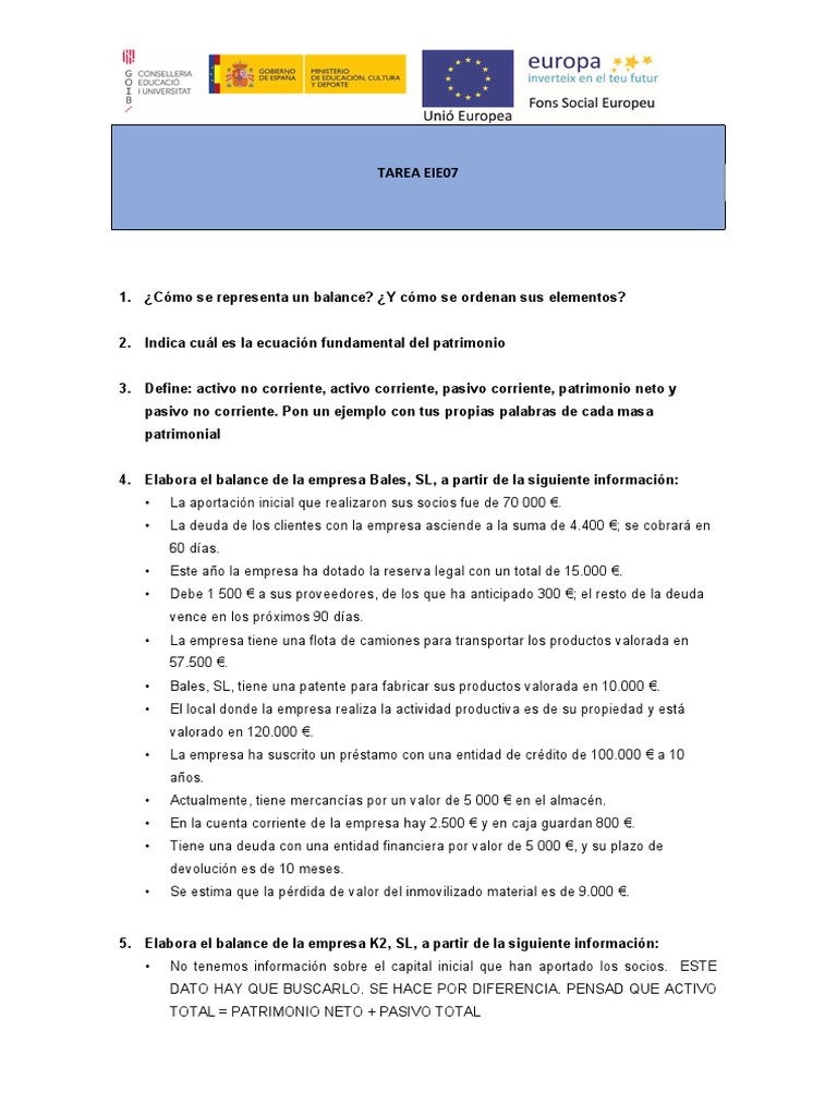 Tarea Eie 07 | PDF | Estado de resultados | Hoja de balance