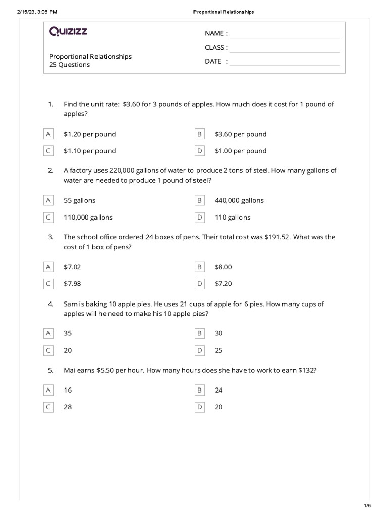Proportional Relationships | PDF | Cooking, Food & Wine