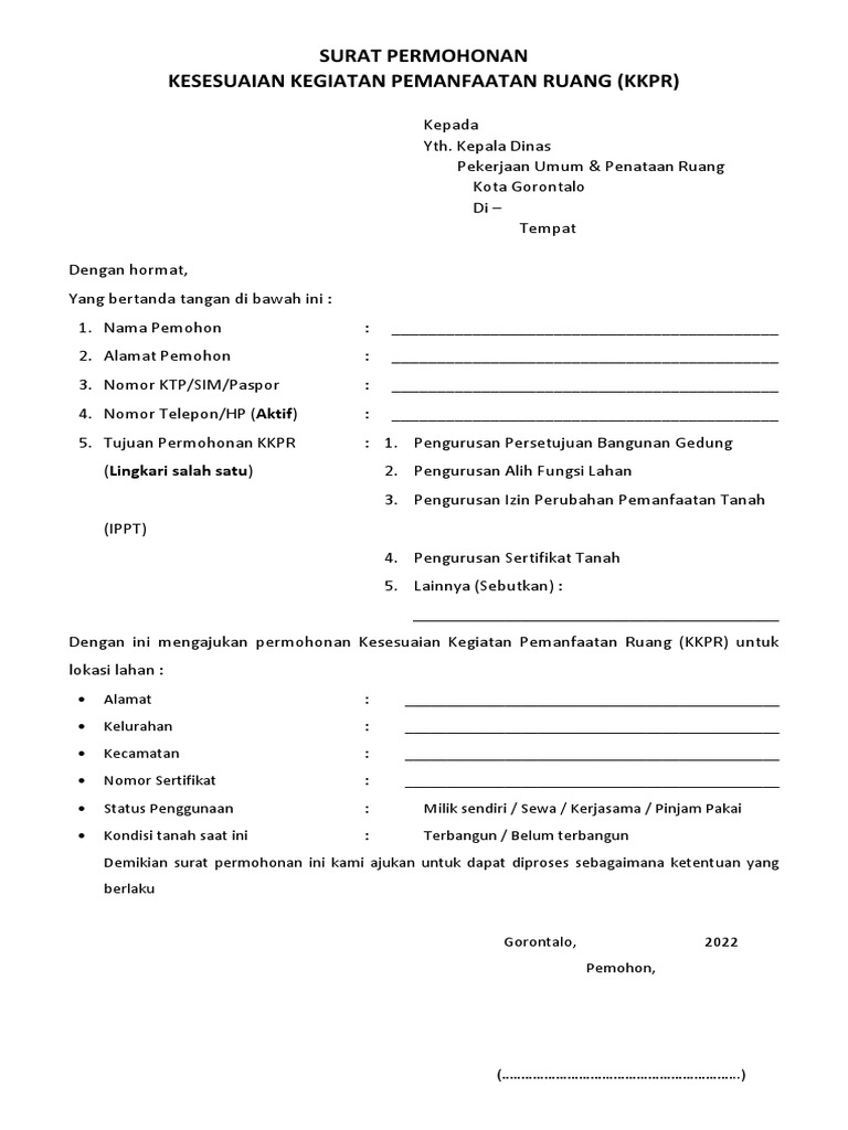 Surat Permohonan KKPR Gorontalo | PDF | Pengelolaan Keuangan & Uang ...