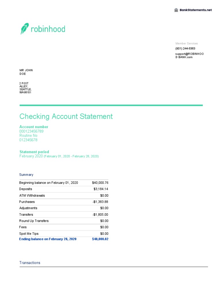 Checking Account Statement | PDF | Money | Service Industries