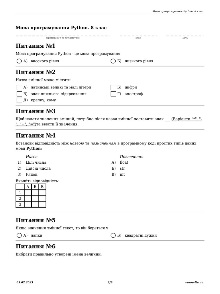 Mova Programuvanna Python 8 Klas 20230203 182416 | PDF