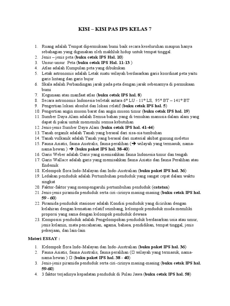 Kisi-Kisi Pas Ips Kelas 7 | PDF | Ilmu Sosial