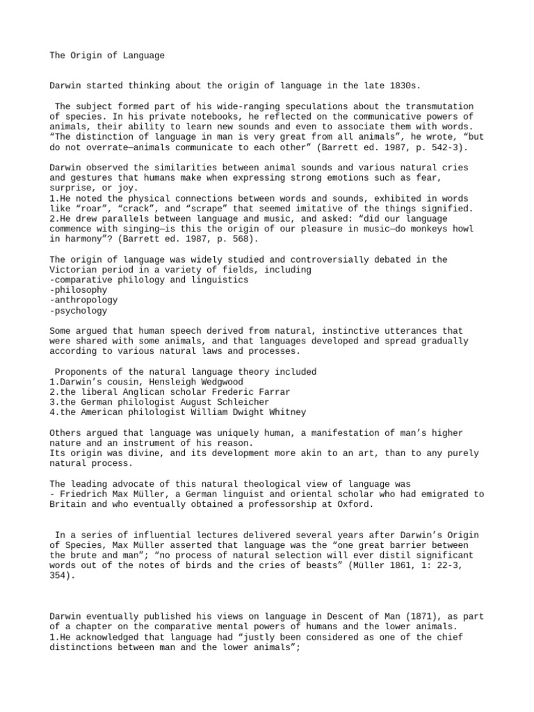 Darwin's Theories on Language Evolution | PDF | Origin Of Language | Charles Darwin